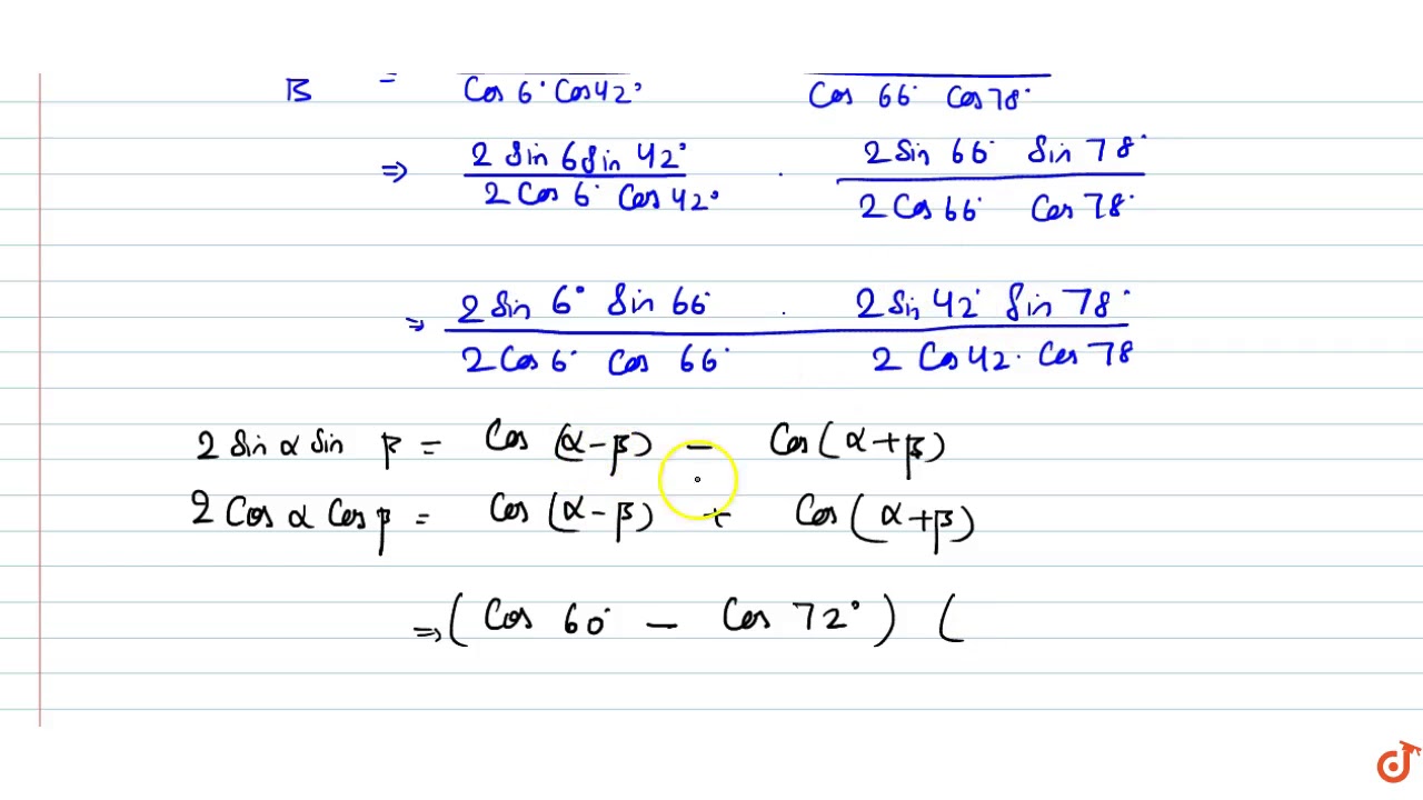 A = `tan 6@ tan 42^@ and B = cot 66@ cot 78@`, then (B) A = 1/3B(C) A ...
