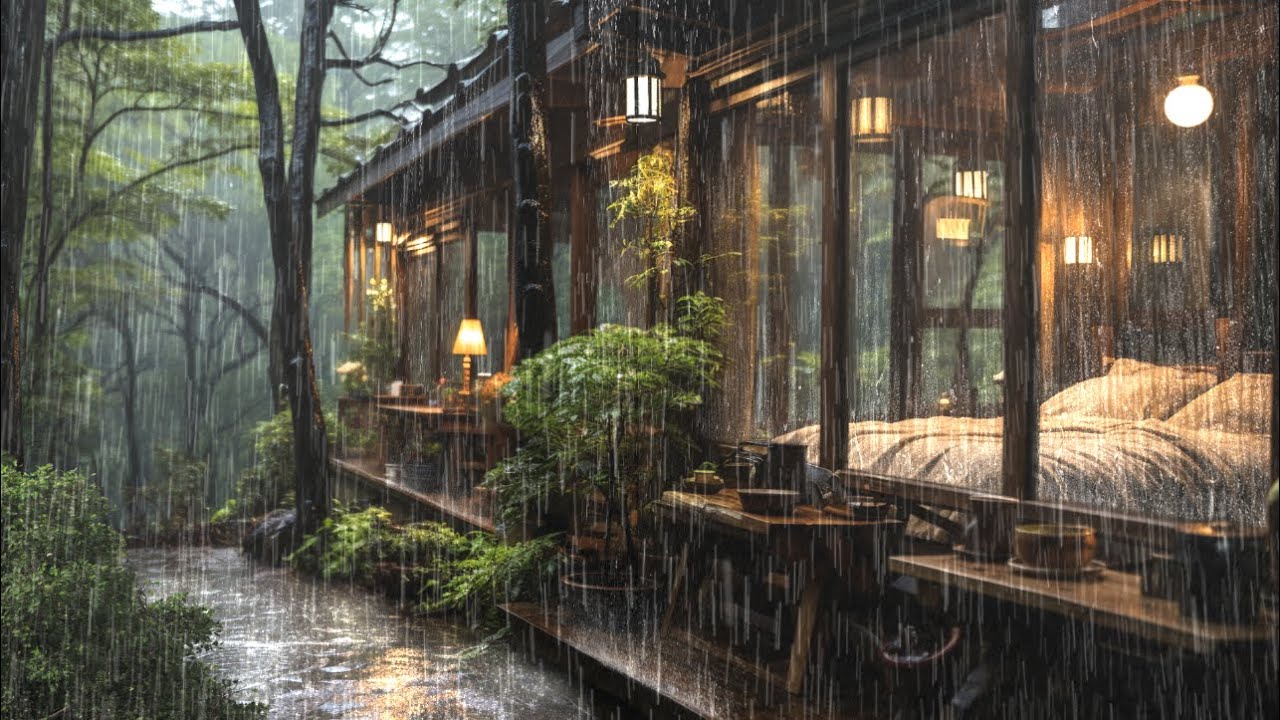 Heavy Rain in the Forest Cabin🌧️ | Cabin rain sounds for Sleeping ...