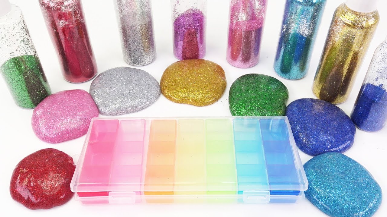 DIY Rainbow Glitter Slime Box Learn Colors with Slime - YouTube