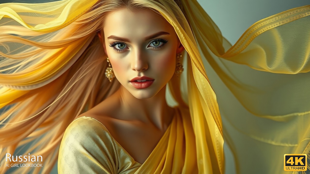 4K AI Art Lookbook｜Alluring Russian AI Model Wearing Bright Yellow ...