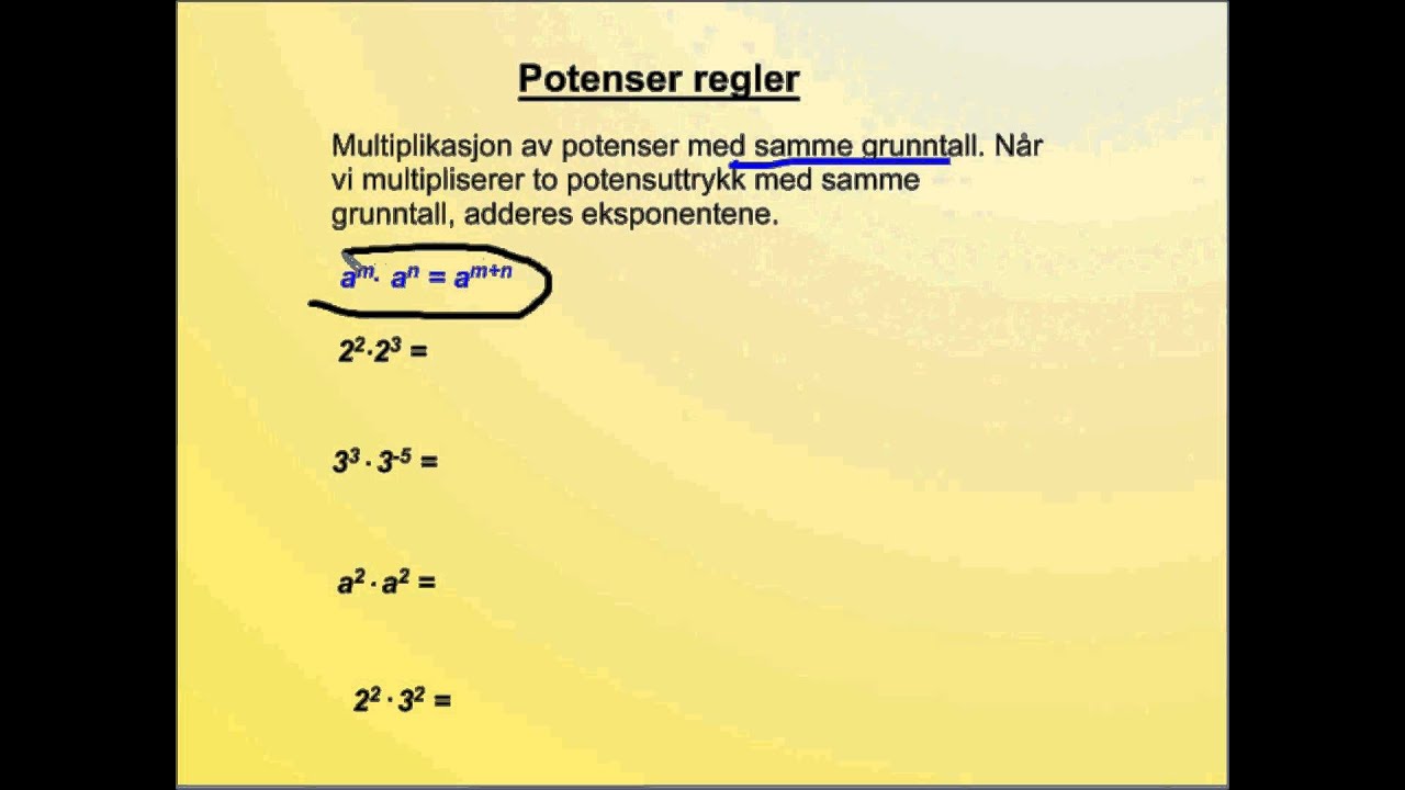 Potenser og regneregler for potenser. Video1. Sinus 2P. Kapittel 1 ...