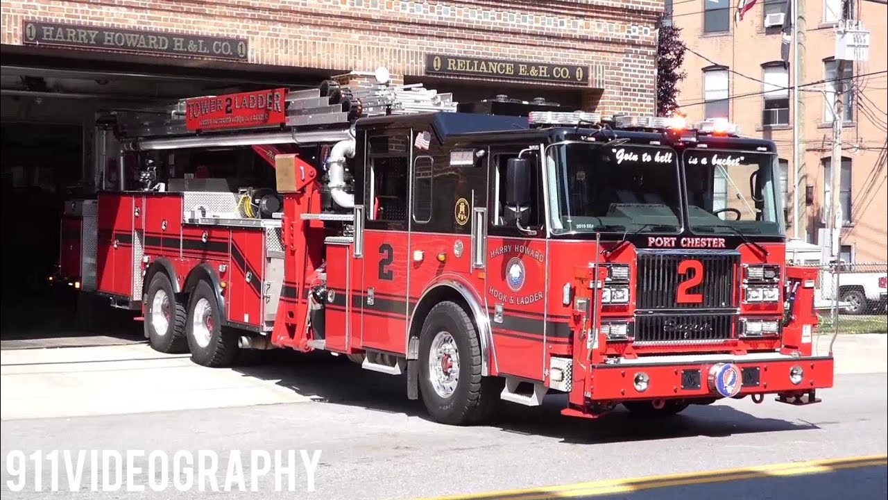 Port Chester Fire Department Tower Ladder 2 and Engine 60 Going on the ...