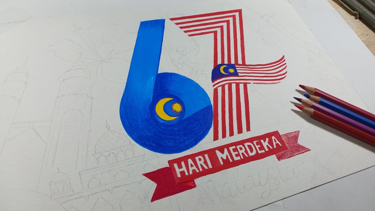 MELUKIS LOGO HARI KEMERDEKAAN MALAYSIA 🇲🇾 YANG KE-67 TAHUN / PART 1 ...