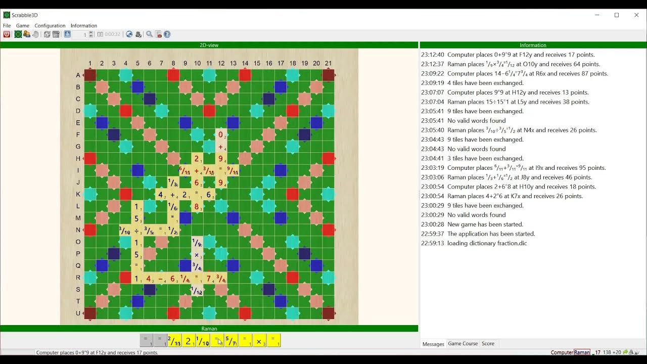 Equate game style of 21×21 Number Scrabble with fractional tiles in ...