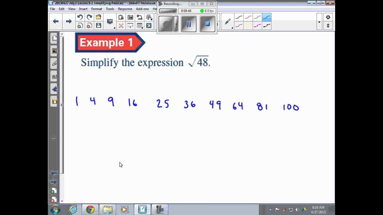 Alg 1 Lesson 9 2 Simplifying Radicals - YouTube