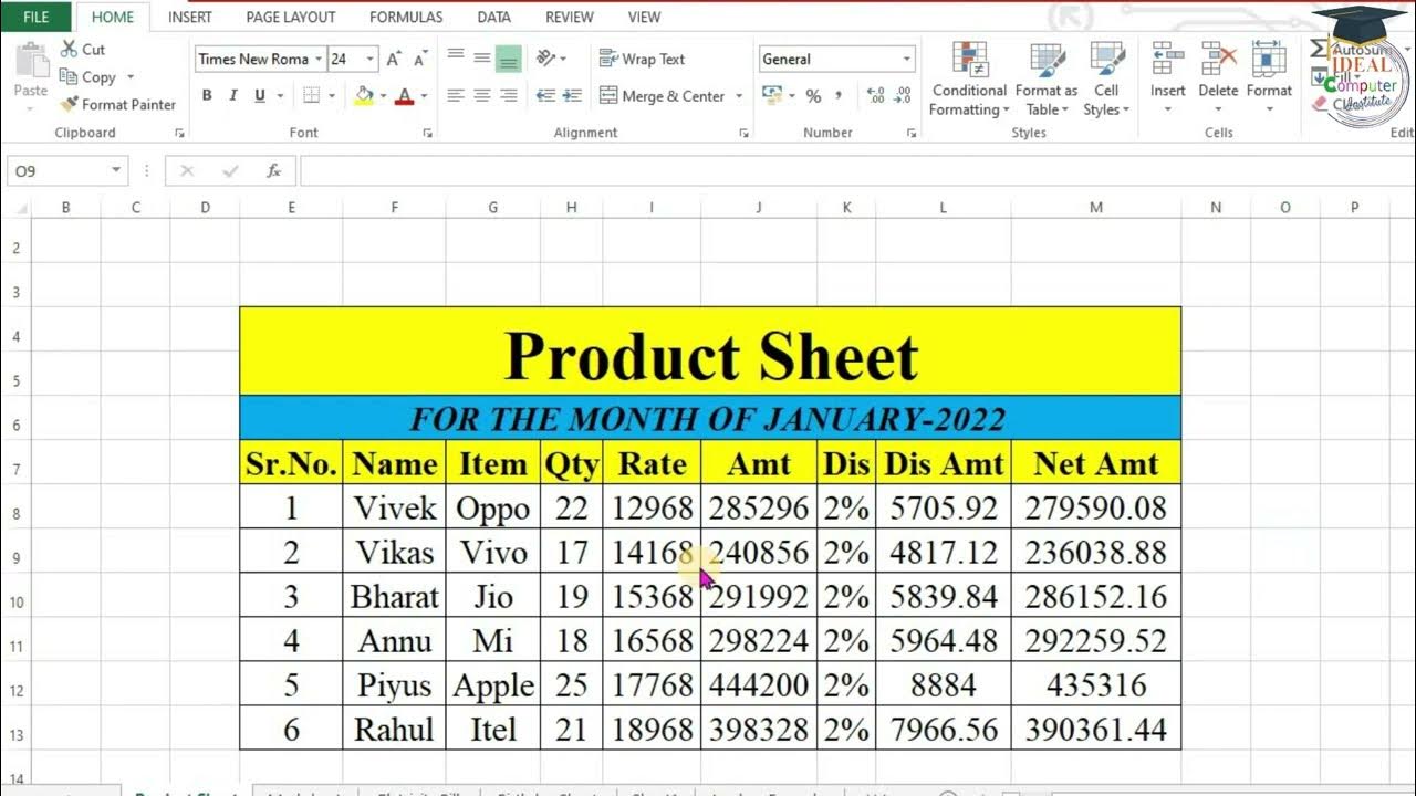 Product Sheet | Product sheet in excel | Ms excel tutorial in hindi | Excel tutorial for ...
