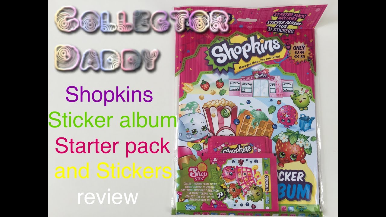 Shopkins sticker album starter pack with 31 stickers from Topps opened ...