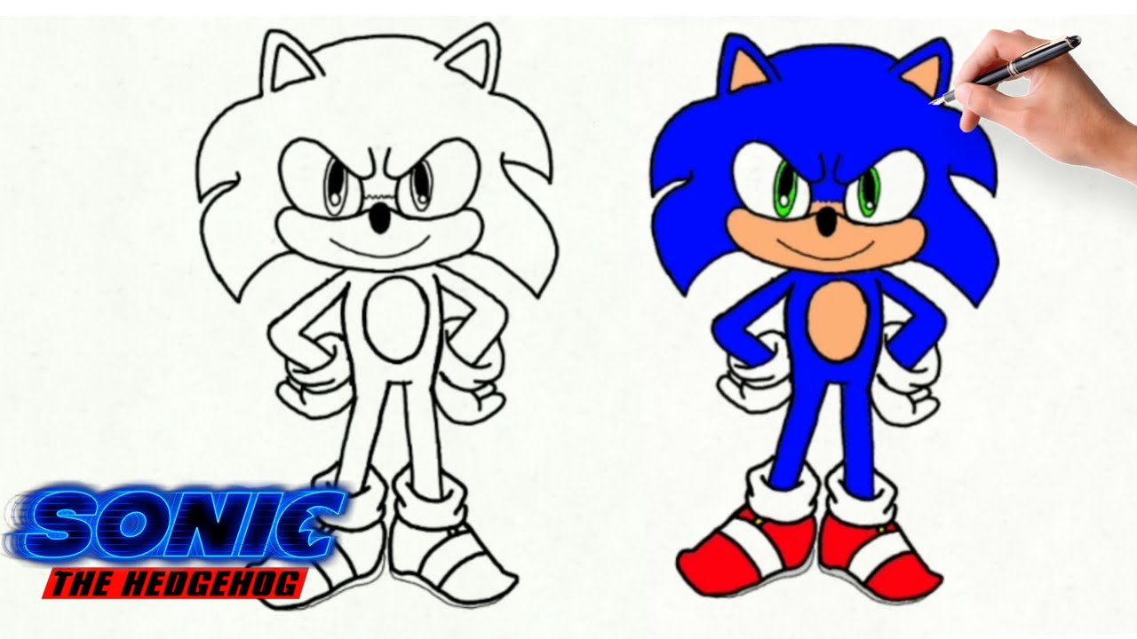 How to draw movie sonic , movie sonic drawing - YouTube