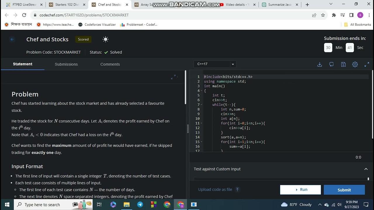 Chef and Stocks | Problem Code: STOCKMARKET | STARTERS 102 DIVISION 4 ...