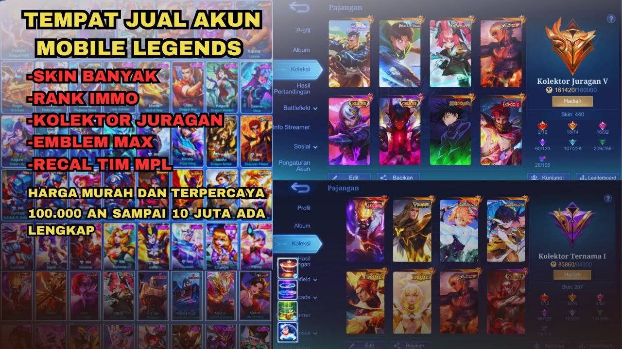 TEMPAT JUAL AKUN MOBILE LEGENDS AMAN TERPERCAYA || jual akun ml ...