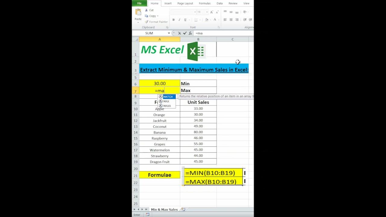 Minimum aur Maximum Sales nikale Excel me I Min & Max Function in Excel I Excel Tips & Tricks ...