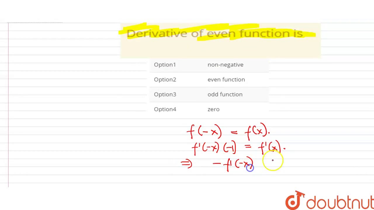 Derivative of even function is - YouTube