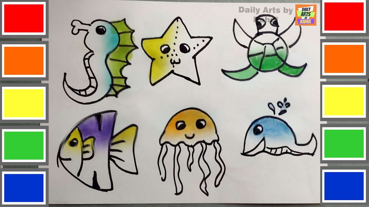 How to draw Sea animals | Drawing, Painting for Kids and Toddlers ...