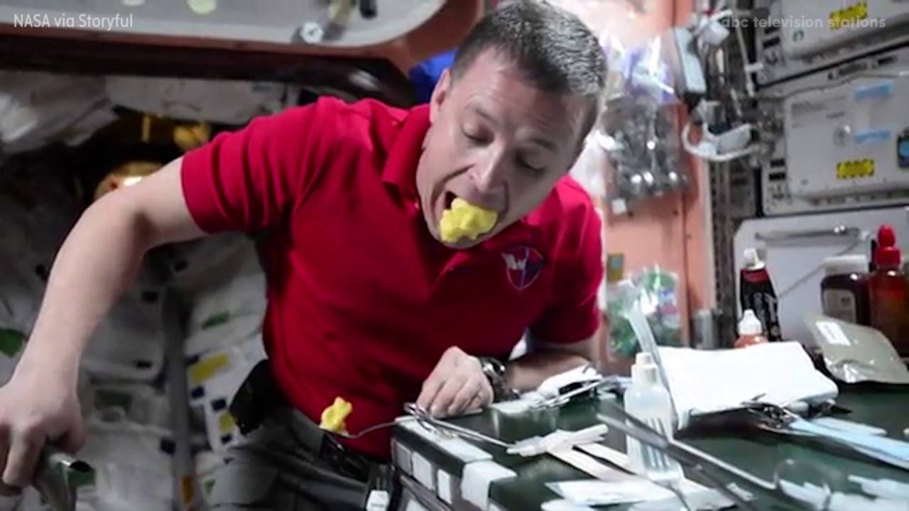 Astronaut eats pudding in space - YouTube