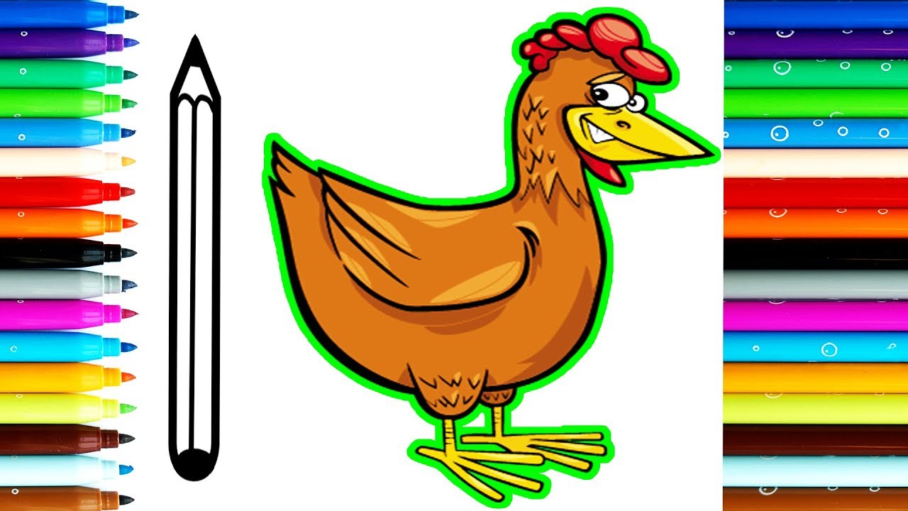 Chicken Drawing And Coloring Page Step By Step | How To Draw Chicken ...
