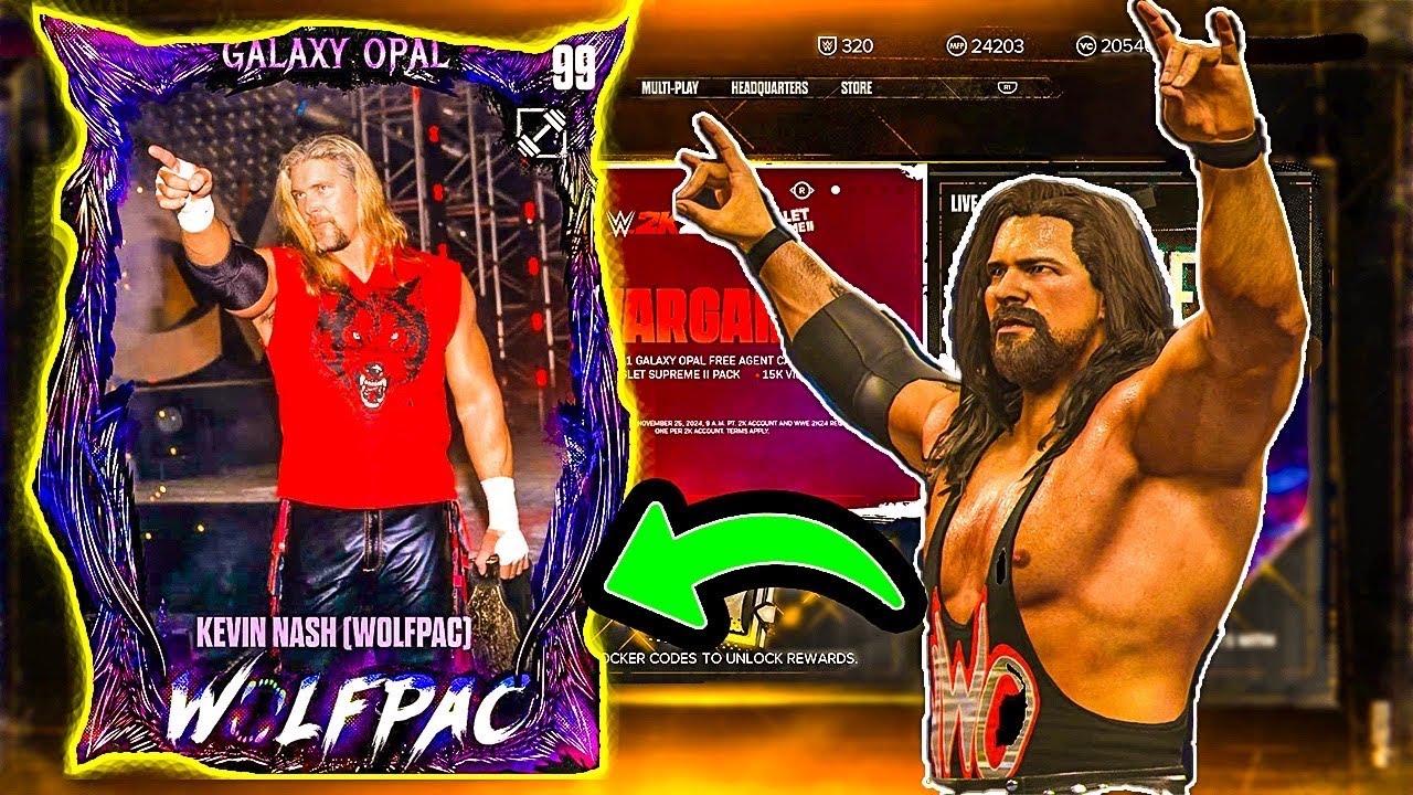 99 OVR Kevin Nash Galaxy Opal Wolfpack Card In WWE2K24 My Faction - YouTube