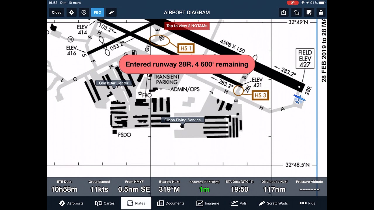Foreflight runway audible alert example - YouTube