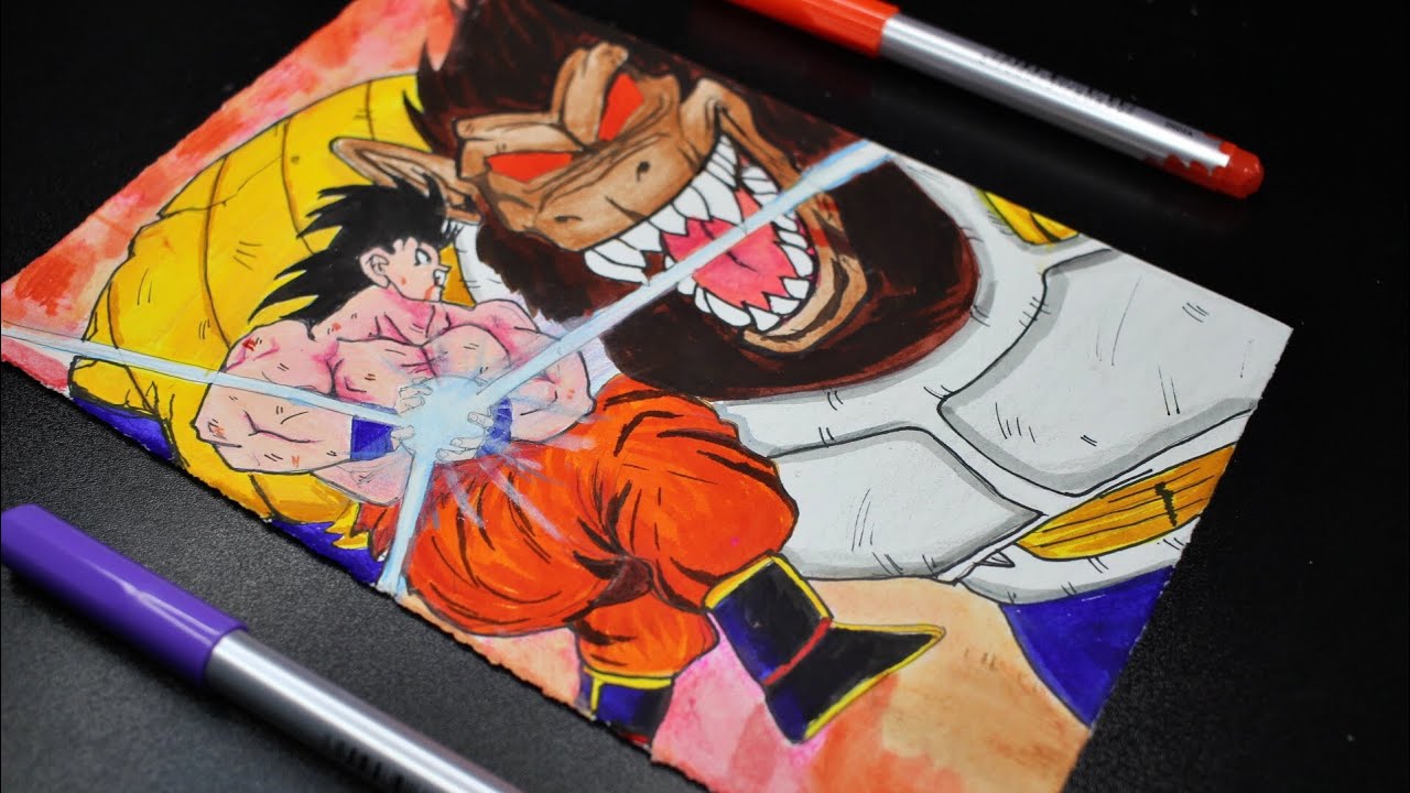 How to Draw Classic Goku Vs Great Ape Vegeta From Dragonball Z | Step ...