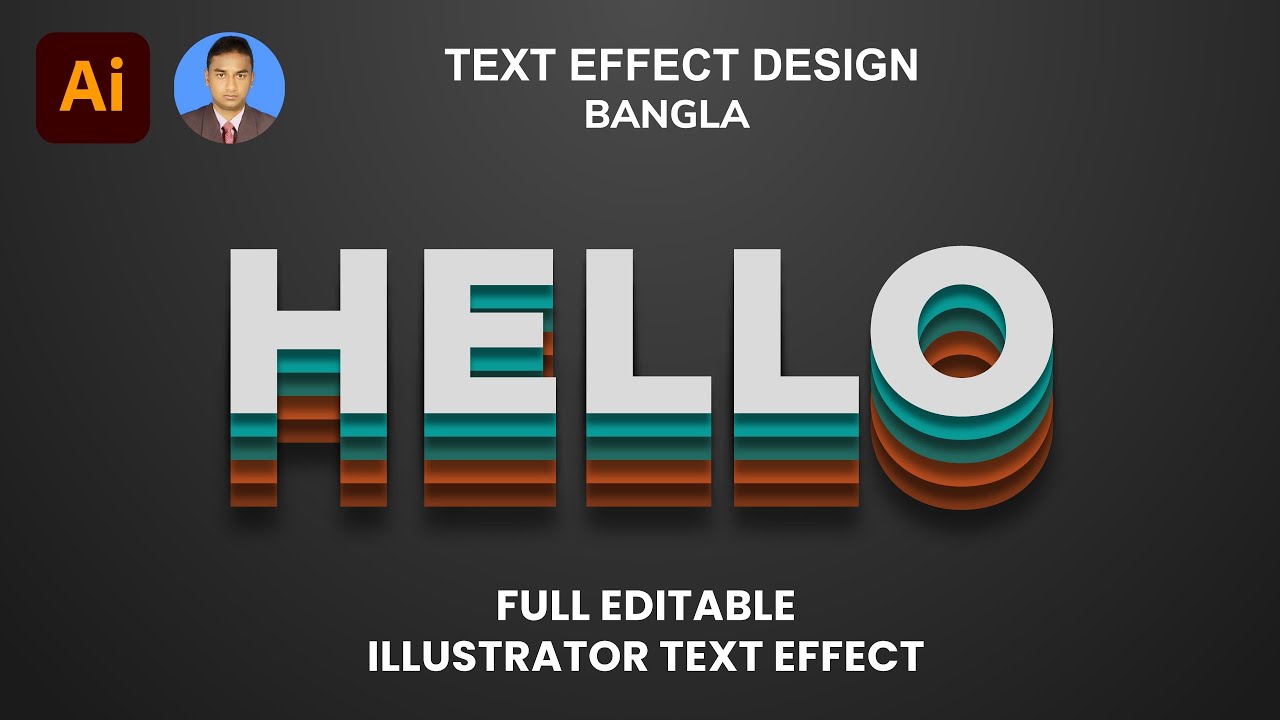 Create Hello Editable Text Effect Design Bangla || Illustrator 3d text ...