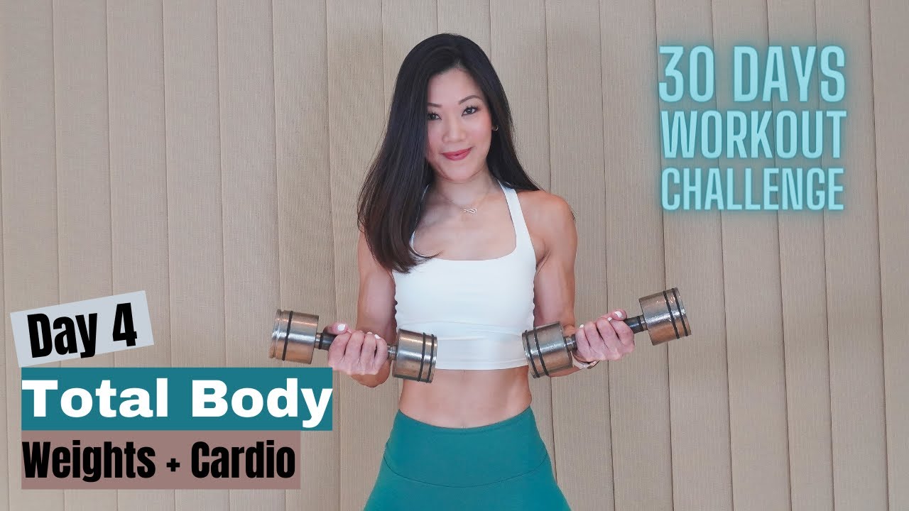 30 Days Workout Challenge/ Day 4 Total Body Dumbbells Workout/ Cardio ...