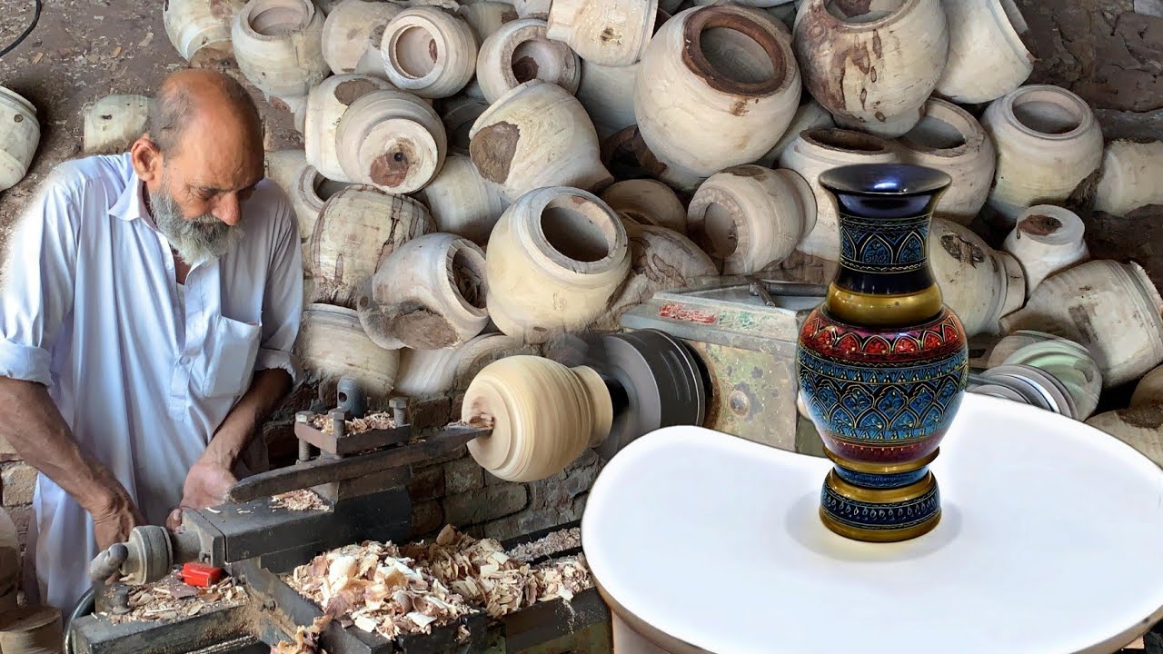 Wood Turning Into Making Lacquer art Flower Vase | How Lacquer Art Hand ...