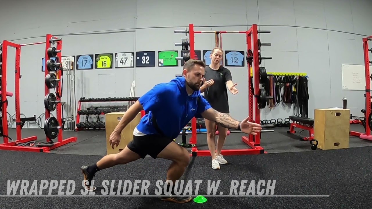 Wrapped SL Slide Squat w Reach - YouTube