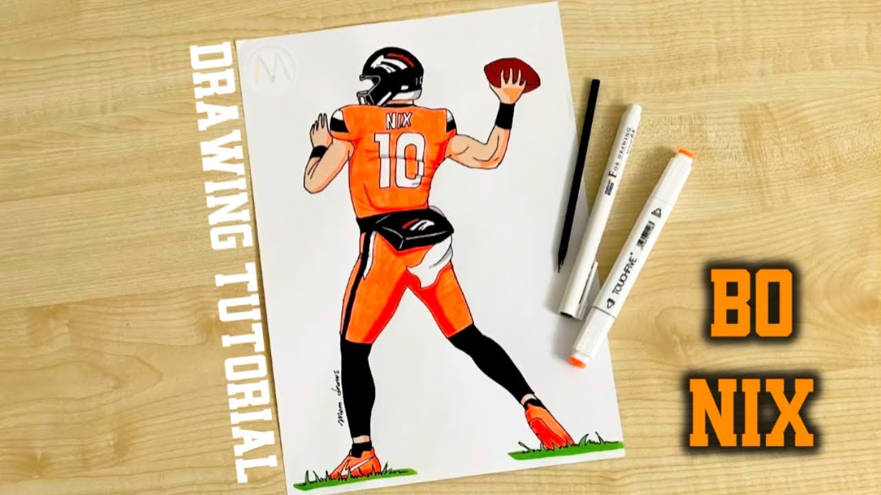How to draw a football player NFL Bo Nix from Denver Broncos - YouTube
