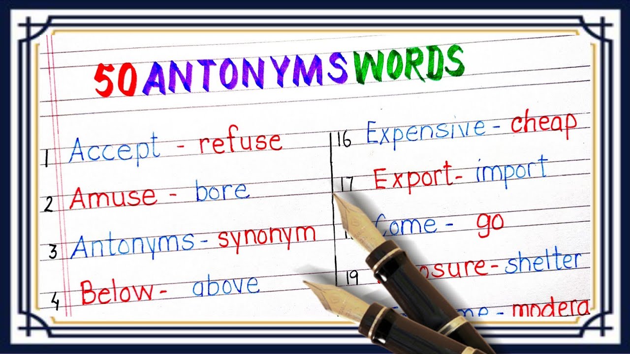 50 Antonyms words | List of antonyms | Vilom shabd | Antonyms words in ...