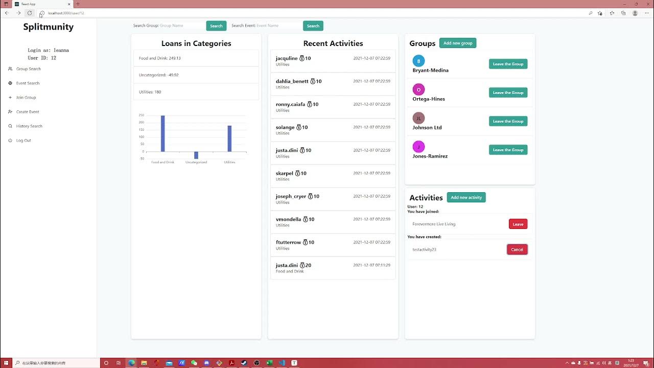 Splitmunity (UIUC-CS411-21Fall, Database System, Final Project, Demo Video, Group 41 4LaborinDB ...