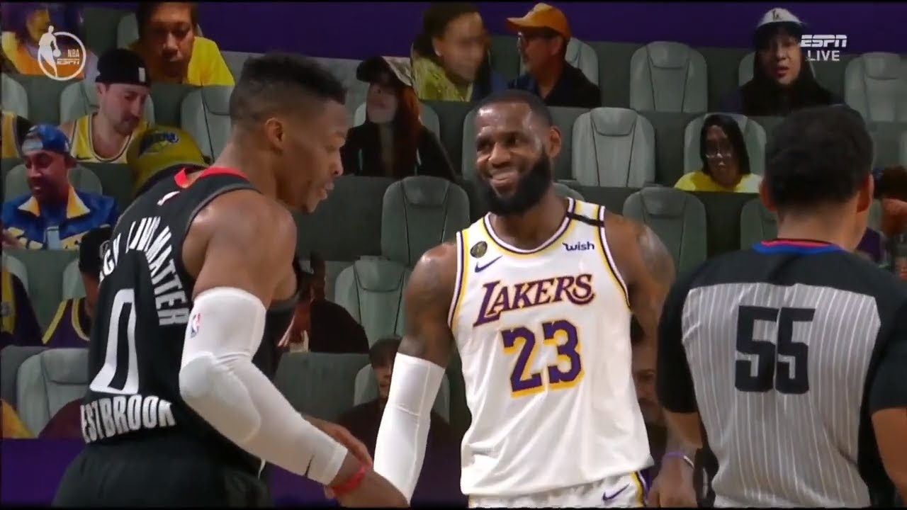 LeBron James LAUGHING At Westbrook Being Mad | Lakers vs Rockets Game 5 ...