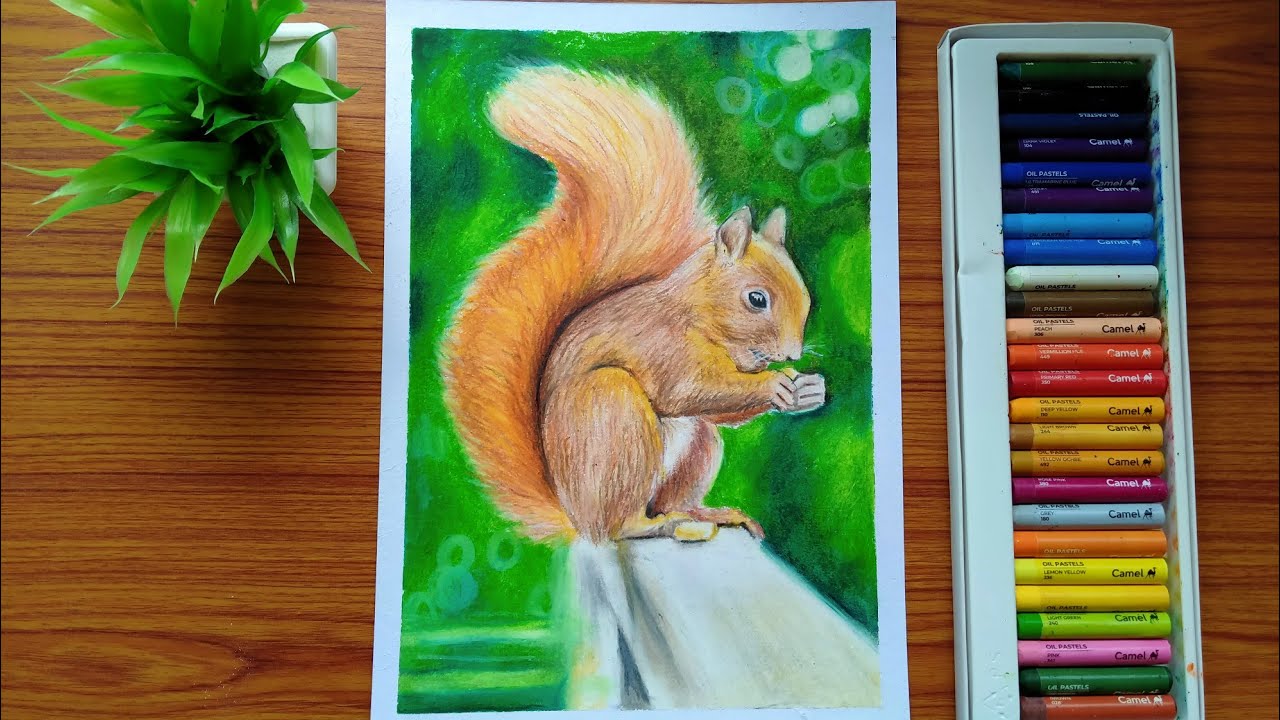 How to draw Squirrel with oil pastel colours step by step #squirrel ...