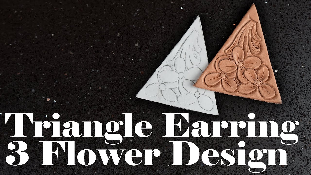 Leather Carving Triangle Earrings Three Flowers - YouTube