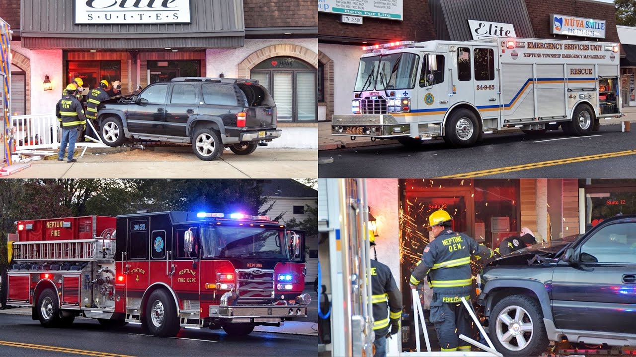 Neptune Fire Department And OEM Rescue Responding To A Car Vs Building ...