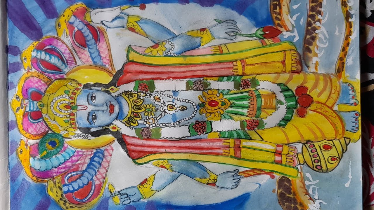 Simple and easy drawing of lord Vishnu ji by Abhi #vishnuji - YouTube