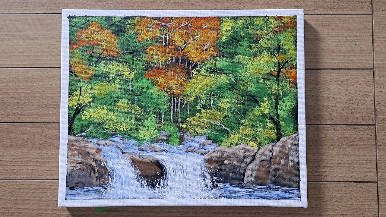 Rushing River In The Forest Painting/Sponge Art/Acrylic Painting/How To ...