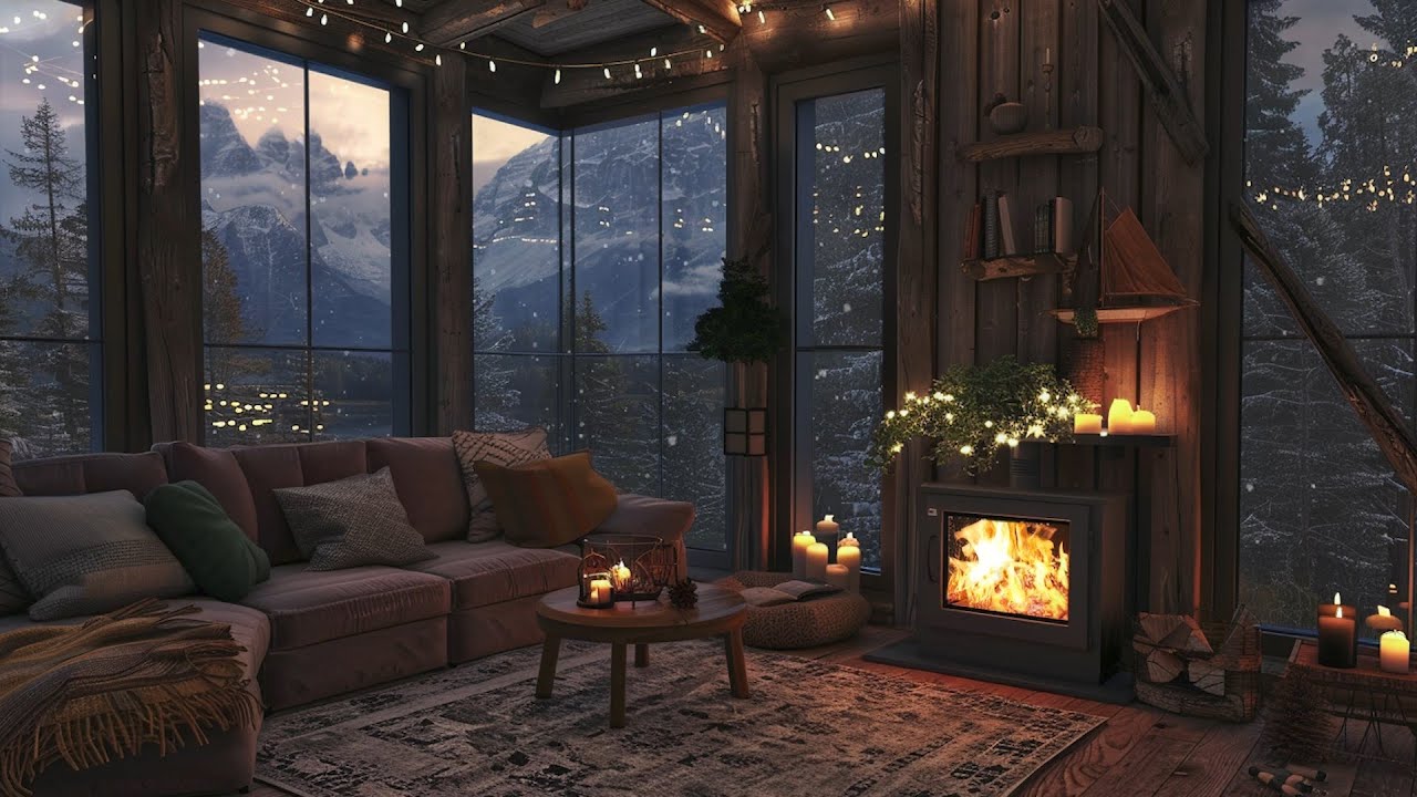 Cozy Ambience with Snowfall | Crackling Fire Sounds for Relaxation and ...