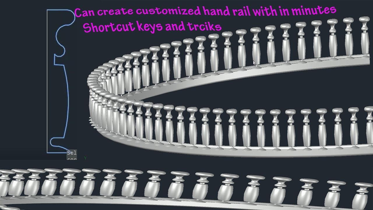Handrail 3d model autocad - Easy - YouTube