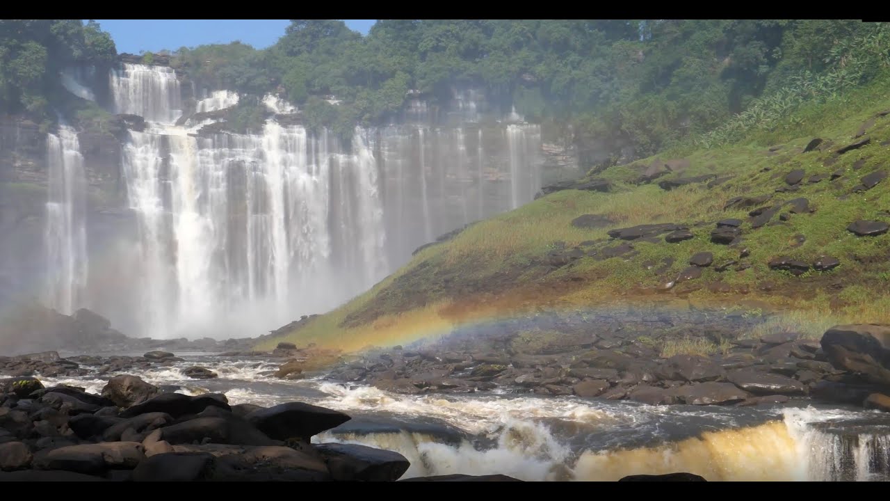 Kalandula waterfalls river with a rainbow in Angola 4K - YouTube