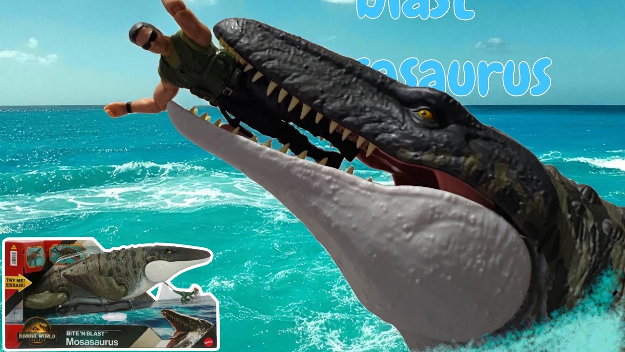 Mosasaurus bite and blast . Mattel Jurrasic World rebirth figure ...