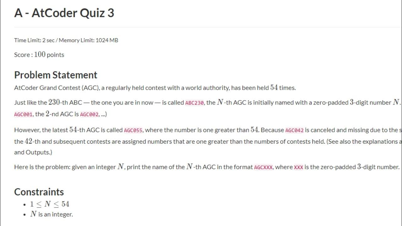 Atcoder Quiz 3 AtCoder Beginner Contest 230 Solution - YouTube
