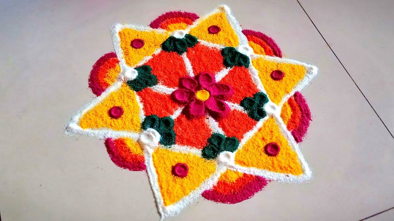 Easy Colour Kolam | Small Quick and Innovative Rangoli Design | Small ...