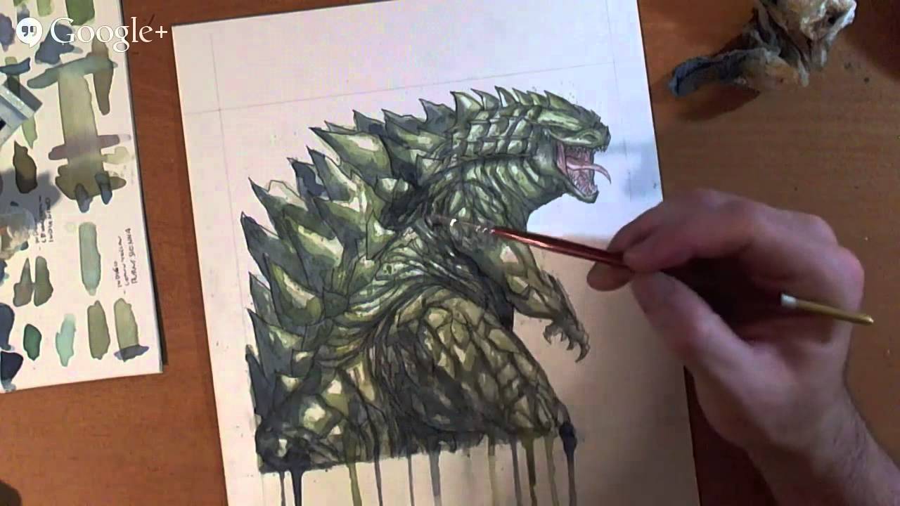 SketchCraft Live!: Lets Draw & Watercolor Godzilla - YouTube
