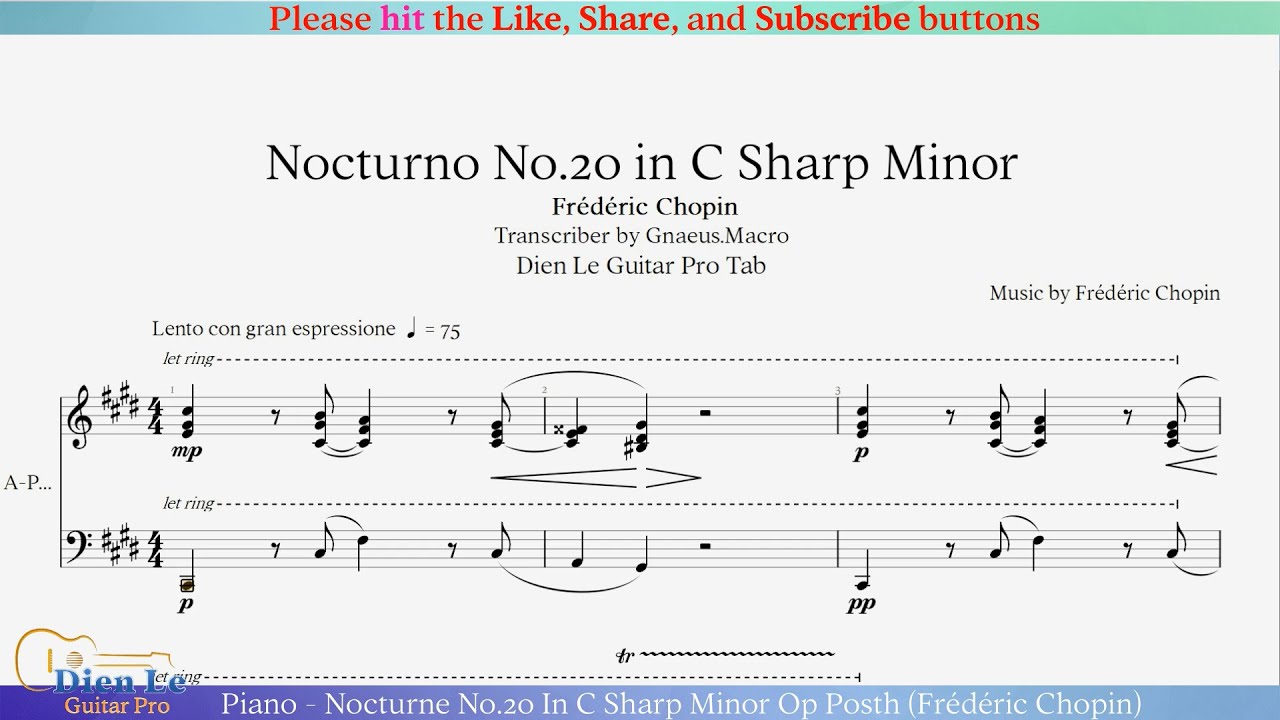 For Piano - Nocturne No.20 In C Sharp Minor Op Posth (Frédéric Chopin ...
