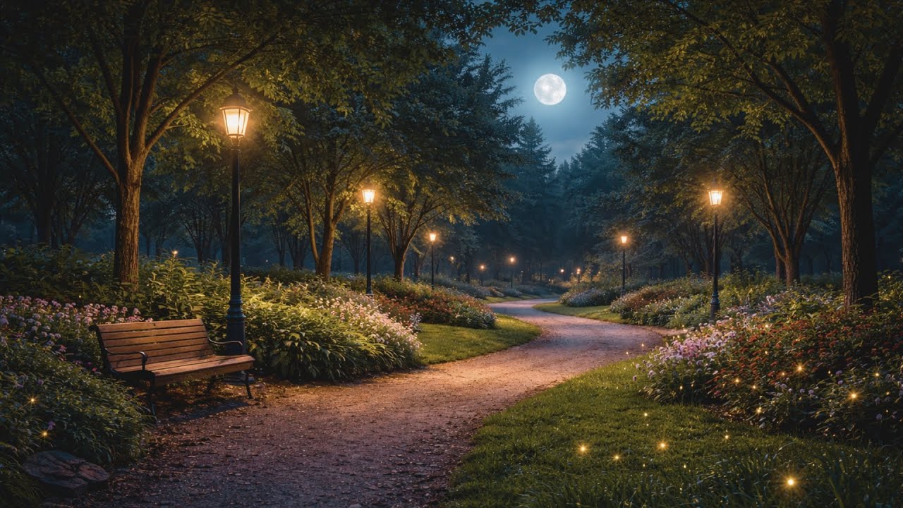 8 Hours Night Nature Ambiance 🌿 Gentle Crickets & Calm Park Sounds for ...