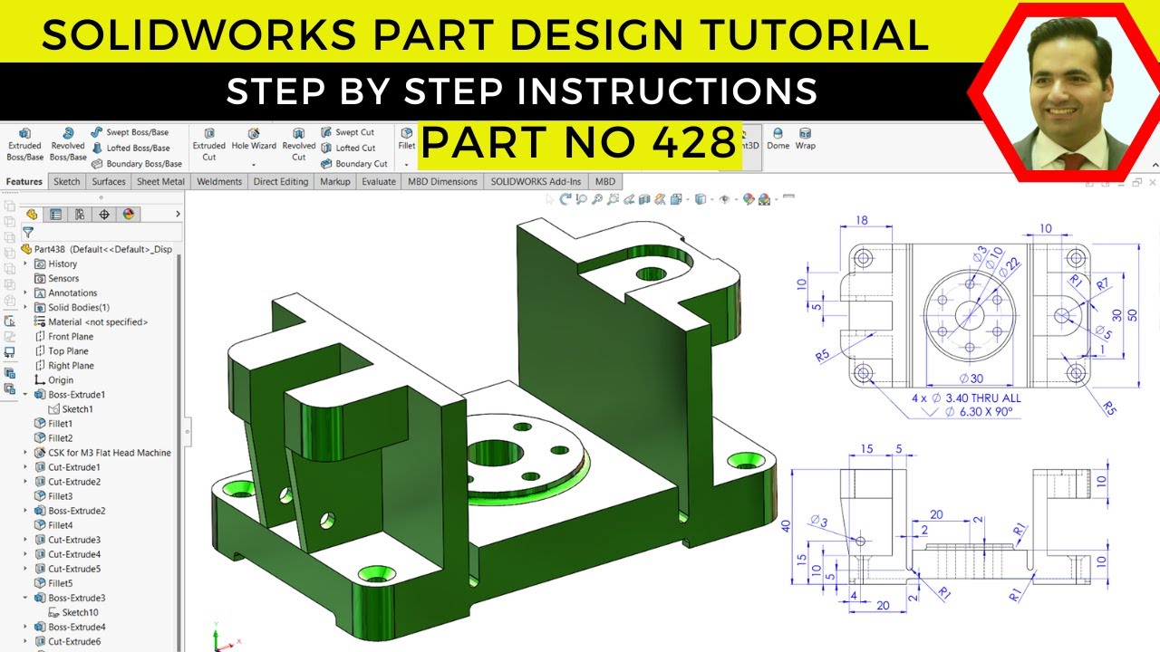 SolidWorks 3D CAD | Creating a Mounting Bracket with Extrudes & Cuts ...