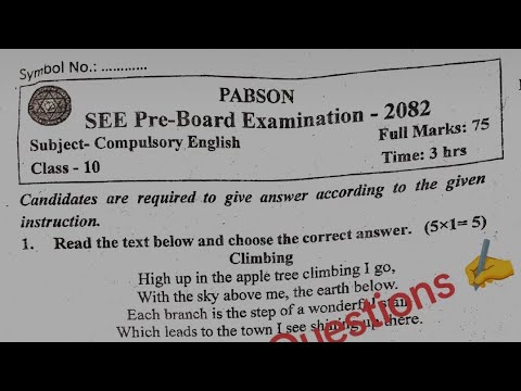 Class 10 English subject Pre-SEE examination question paper 2082 PABSON ...