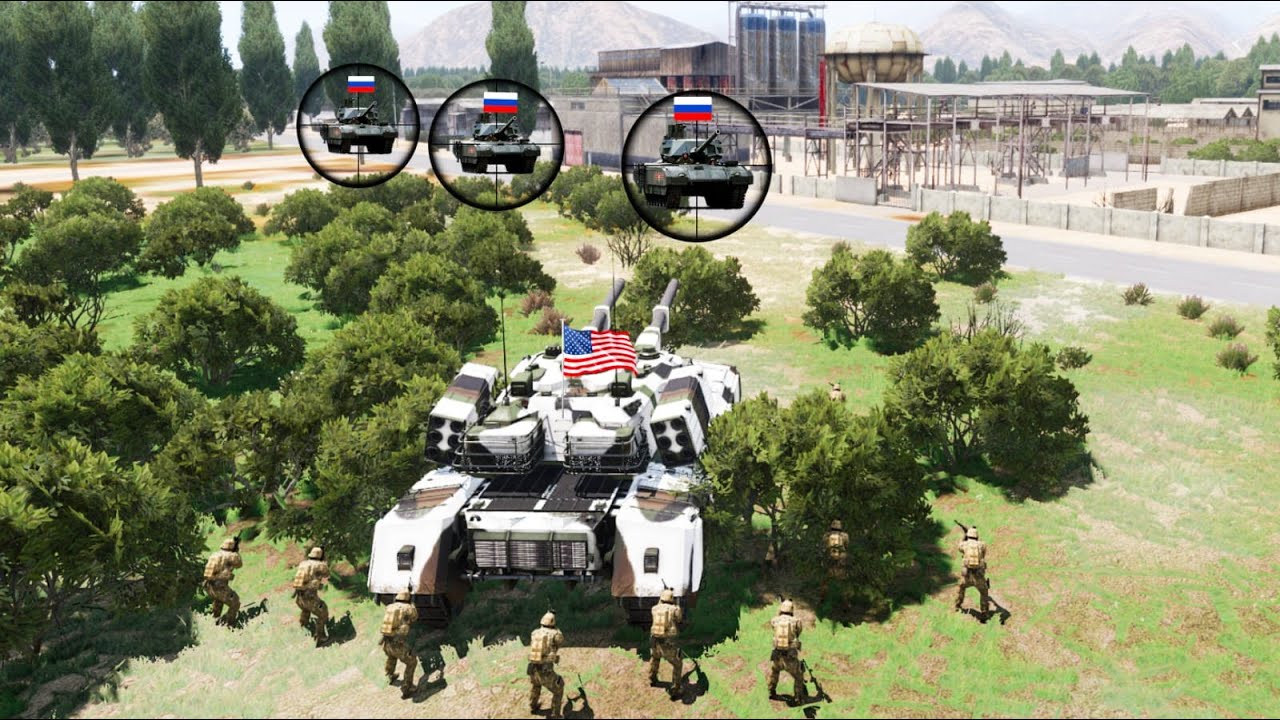 Behind the bushes, advanced US tanks hid to ambush the Russian troops ...