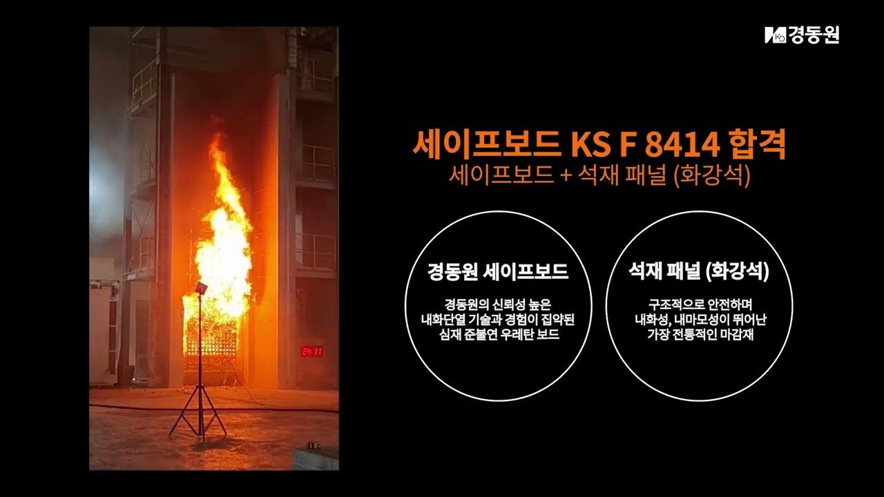 [석재패널(화강석)] 심재준불연 단열재 세이프보드 KS F 8414 실물화재시험영상 - YouTube