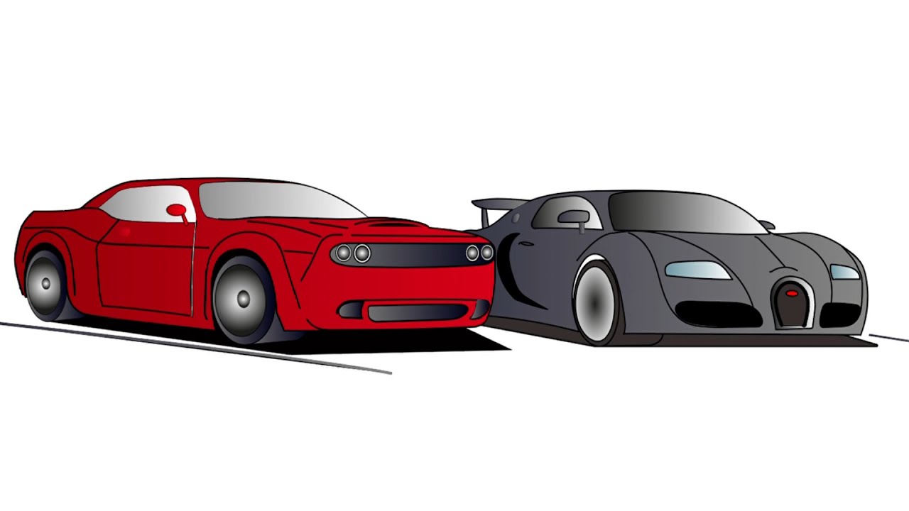 Drawing a bugatti veyron and dodge challenger demon race. step by step ...