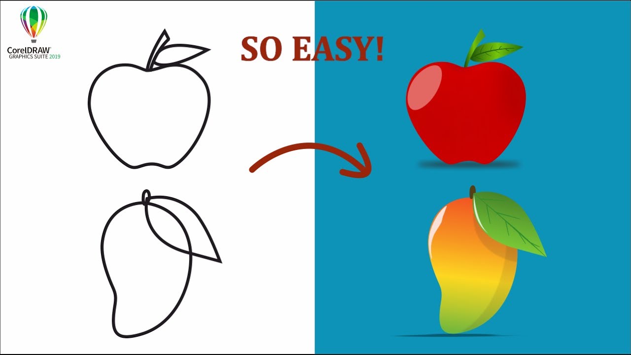 How To Make Fruits (APPEL & MANGO) In Coreldraw So Easy || Coreldraw ...